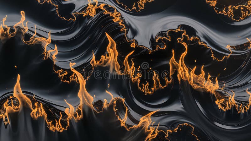 Abstract Dark Wave Background with Golden Flames, High Quality Image ...