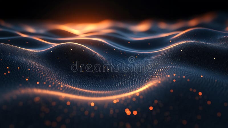 Abstract Dark Wave Digital Landscape with Glowing Particles Stock ...
