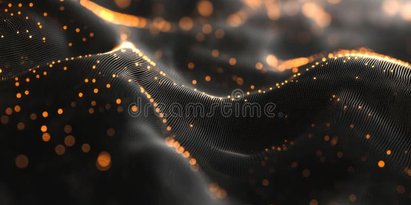 Abstract Dark Wave with Glowing Orange Particles Stock Illustration ...