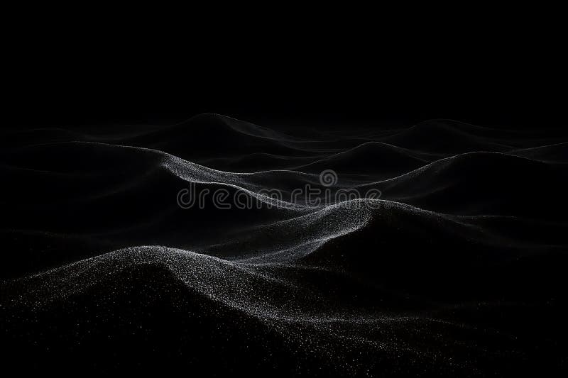 Abstract Dark Wavy Landscape with Shimmering Particles and Subtle Light ...