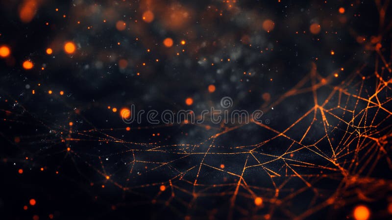 Abstract Dark Web Orange Glowing Network Lines Digital Art Background ...
