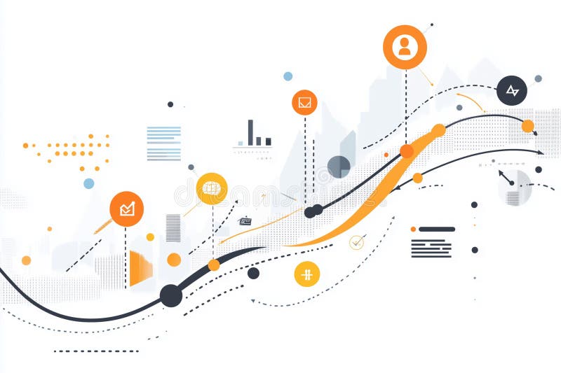 Abstract Data Analysis Growth Chart with Orange and Black Waves White ...