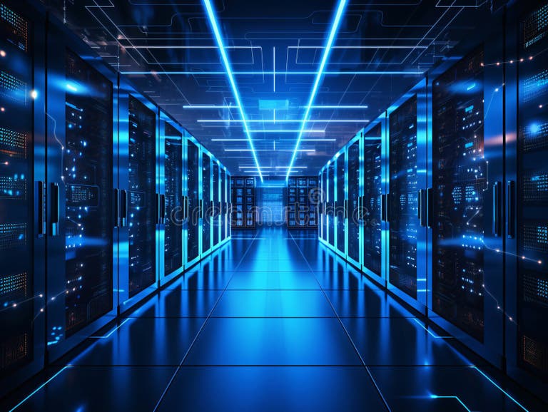 Abstract Data Center Background, Database in Terminal Storage. Hardware Server Room, Cloud ...