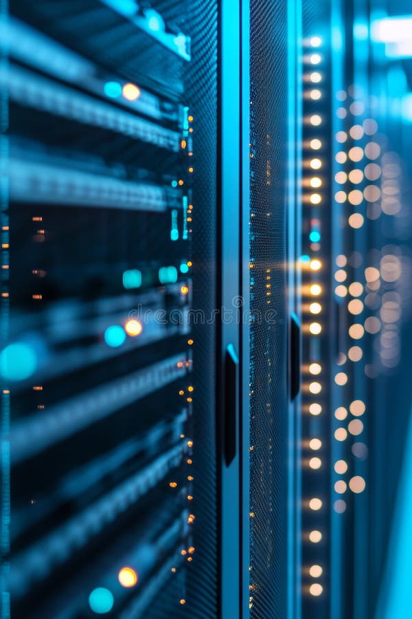 Abstract Data Center Connection with Illuminated Rack Servers and Fiber ...