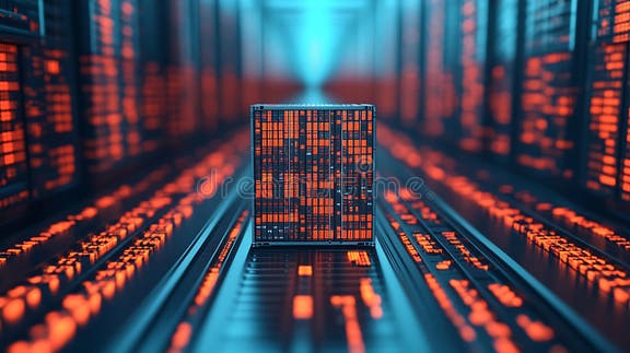 Abstract Data Center Cube Red and Blue Illuminated Server Racks Stock ...