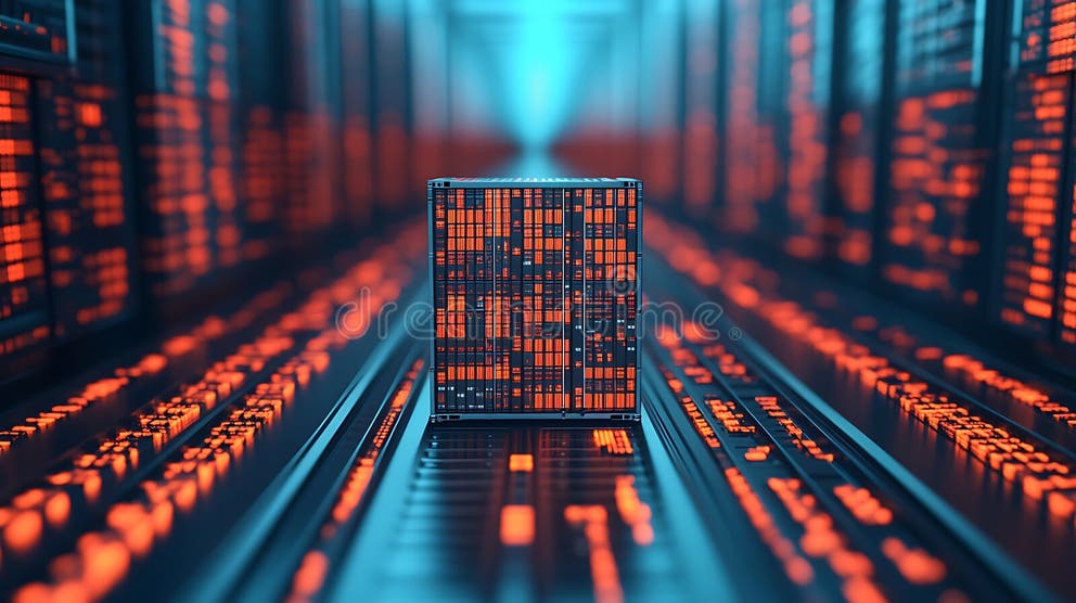 Abstract Data Center Cube Red and Blue Illuminated Server Racks Stock ...