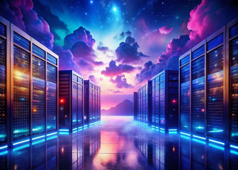Abstract Data Center Dreamlike Servers in a Surreal Digital Landscape ...