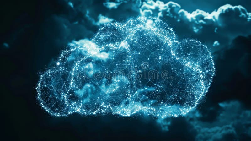 Abstract Data Cloud Computing Technology, Blue Network Connections on ...