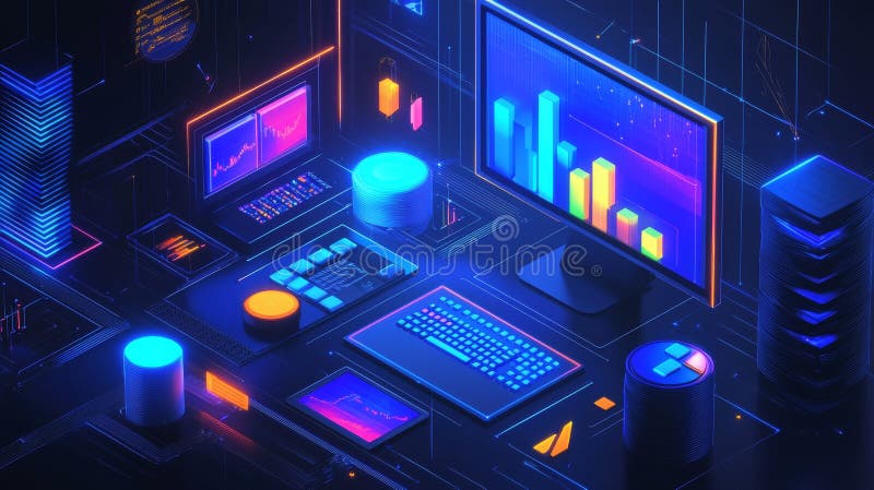 Abstract Data Dashboard with Neon Colors and Graphics Stock Image ...