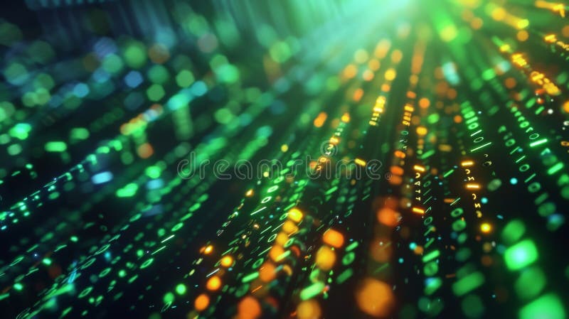 Abstract Data Flow with Green and Yellow Binary Code Stock Photo ...