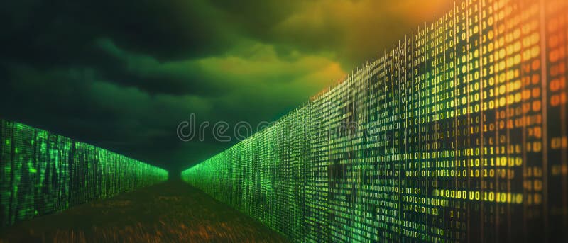 Abstract Data Flows Along Digital Fence, Symbolizing Security and Data ...