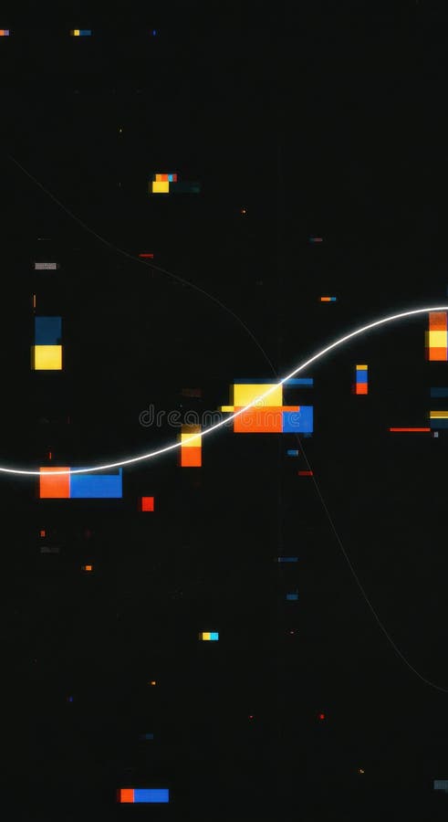 Abstract Data Graph, Pixelated Bars and a Curved Line on Dark ...