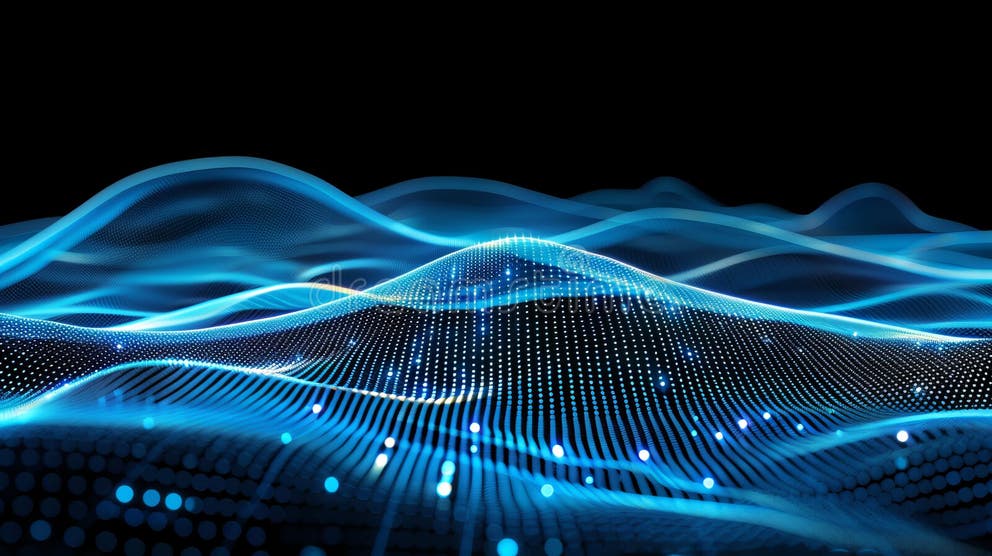 Abstract Data Landscape in Blue, Technology Waves Background Stock ...