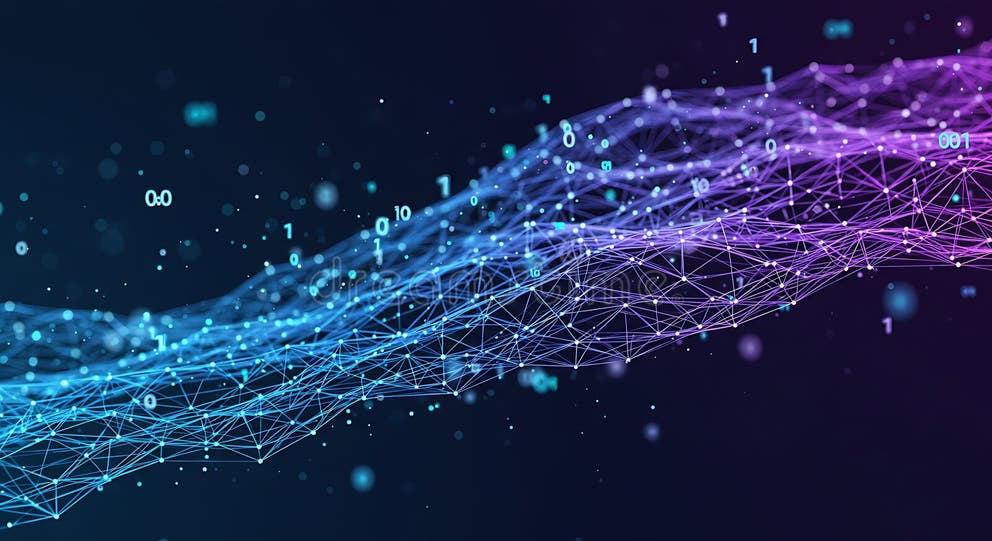 Abstract Data Network with Connecting Lines and Binary Code Concept Stock Illustration ...