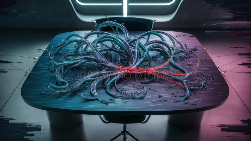 Abstract Data Network, Glowing Cables on Modern High Quality Image ...