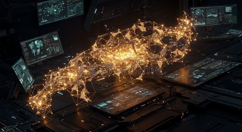 Abstract Data Network Visualization with Screens and Connections Stock ...