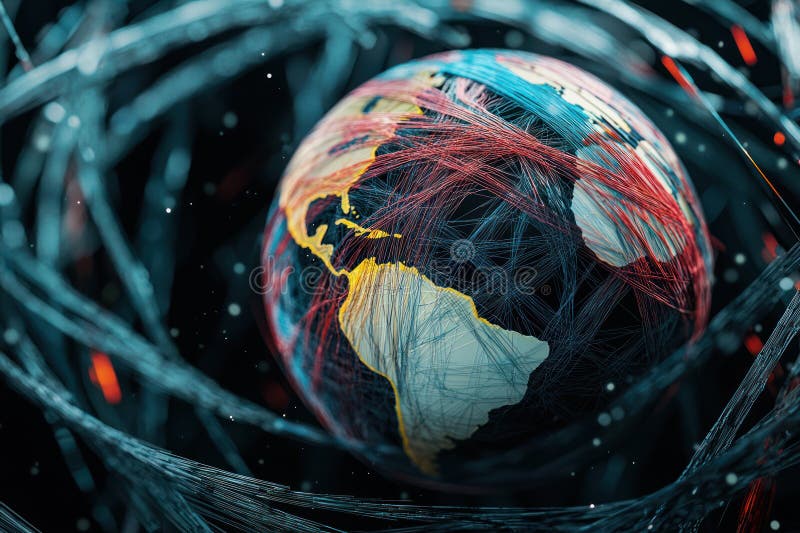 Abstract Data Strands Weave Together To Form Globe, Representing Global ...
