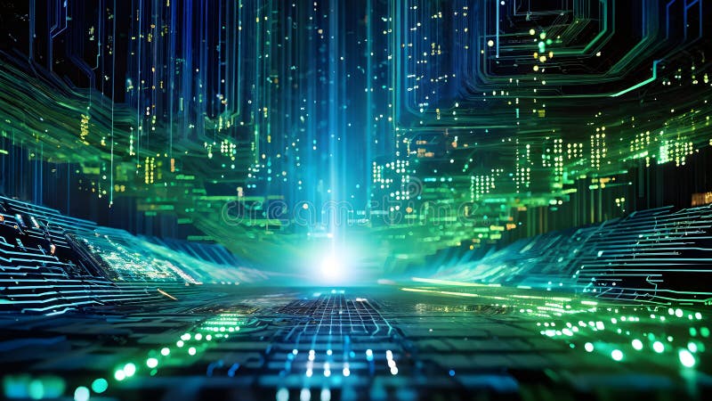 Abstract Data Stream Cascades Over a Circuit Board Stock Illustration ...