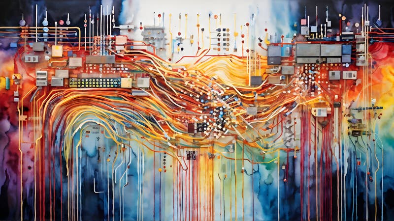 Abstract Data Stream Cascades Over a Circuit Board Stock Illustration ...