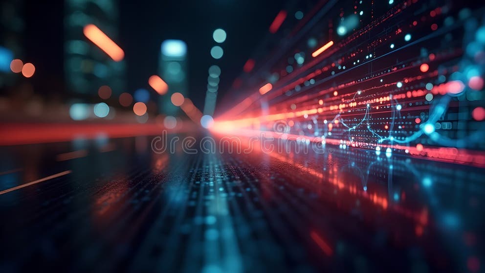 Abstract Data Stream in Cityscape Night Vision Stock Illustration ...