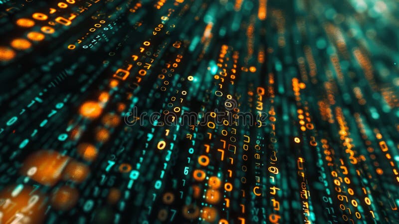 Abstract Data Stream in a Digital Matrix with Glowing Elements for ...