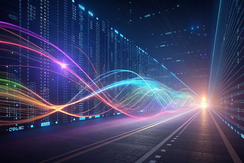 Abstract Data Stream Flowing through Digital Highway Stock Illustration ...