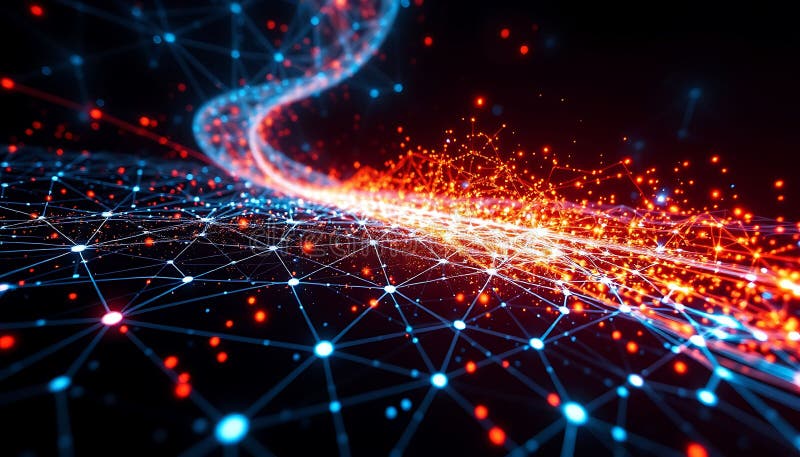 Abstract Data Stream Flowing Glowing Particles Light Trail Technology ...