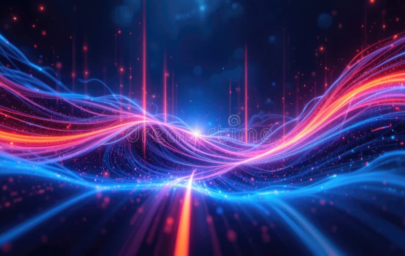 Abstract Data Stream Flowing with Red and Blue Light Waves Stock ...
