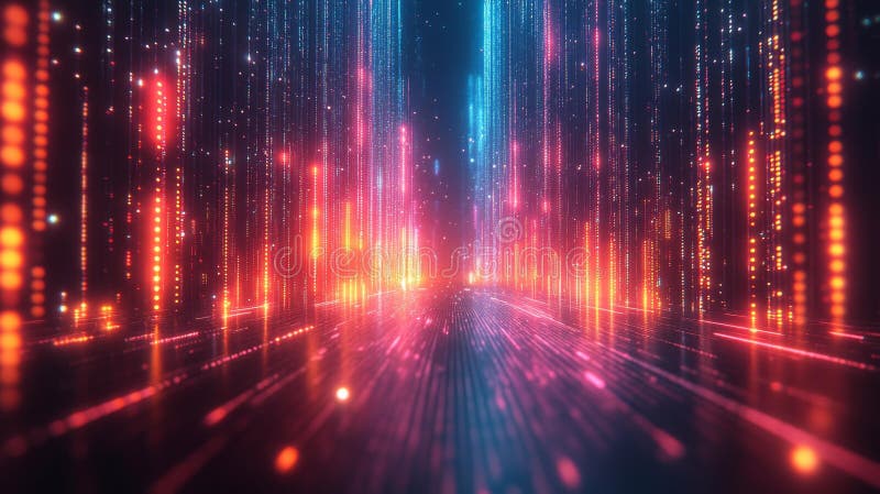 Abstract Data Stream of Neon Lights Generative AI Stock Illustration ...
