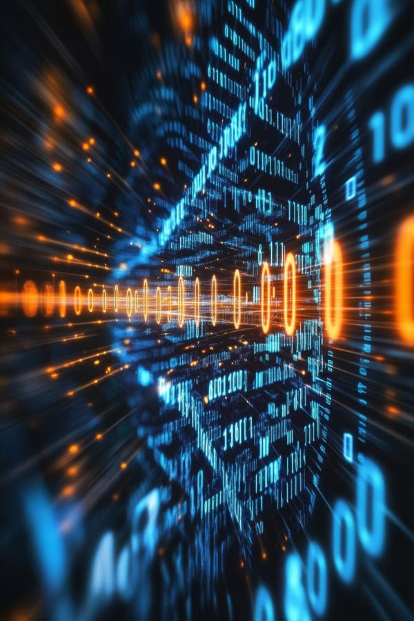 Abstract Data Stream Visual with Blue and Orange Elements in a Digital ...