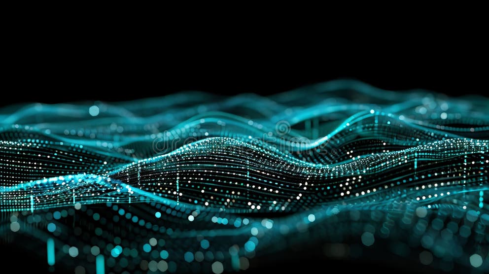 Abstract Data Stream Visualization, Flowing Blue Digital Wave Stock ...