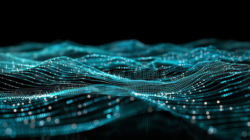 Abstract Data Stream Visualization Flowing Particle Wave In Cyan Stock Illustration