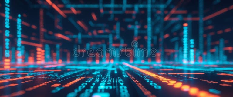 Abstract Data Stream Visualization with Glowing Lines and Binary Code ...