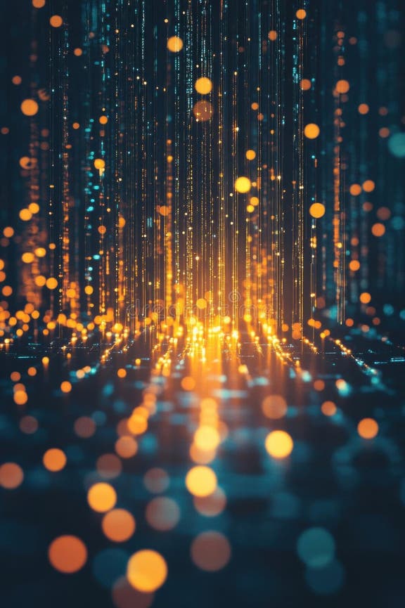 Abstract Data Streams Cascade with Digital Cityscape Stock Image ...