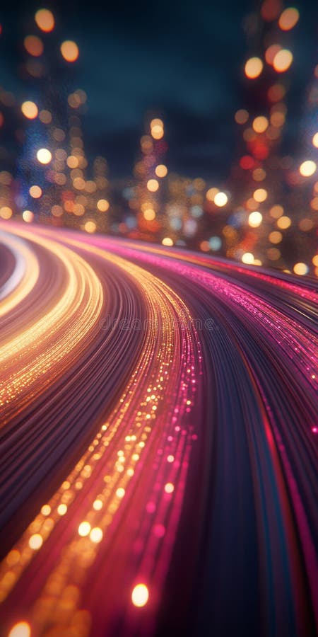 Abstract Data Streams Flow through an Ethereal Night Sky, Motion Blur ...