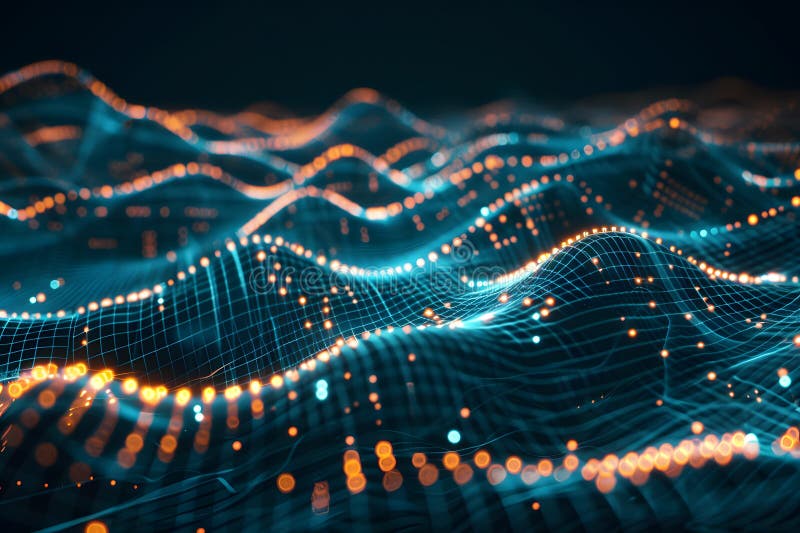 Abstract Data Technology Background with Glowing Blue and Orange Colors ...