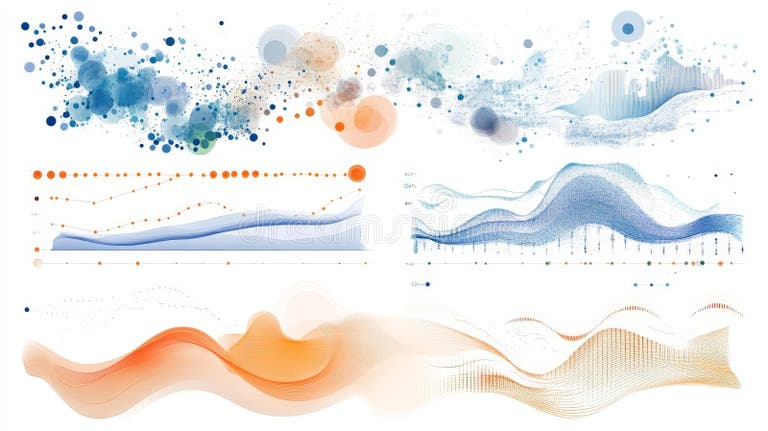 Abstract Data Visualization Art with Flowing Blue and Orange Graphs ...