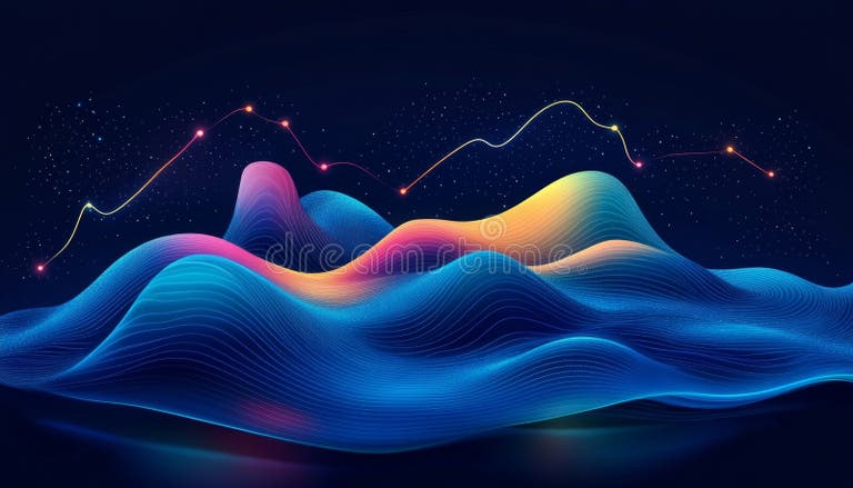 Abstract Data Visualization with Bar Graph, Line Chart on Dark Backdrop ...