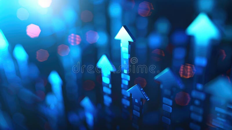 Abstract Data Visualization with Blue Arrows Indicating Growth and ...