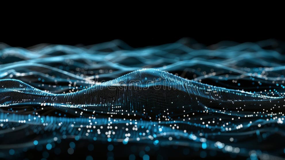 Abstract Data Visualization: Blue Digital Wavy Surface Background Stock ...