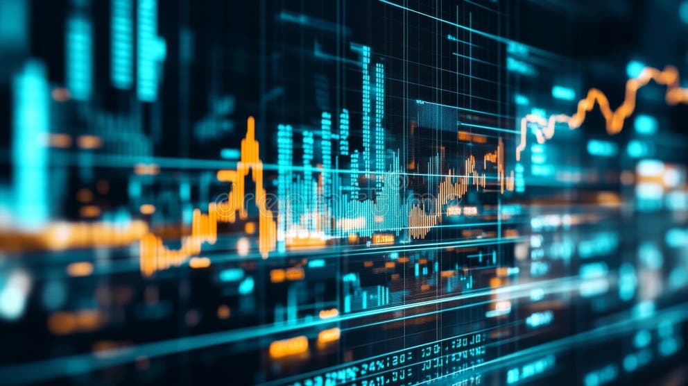 Abstract Data Visualization with Blue and Orange Graphs Stock ...