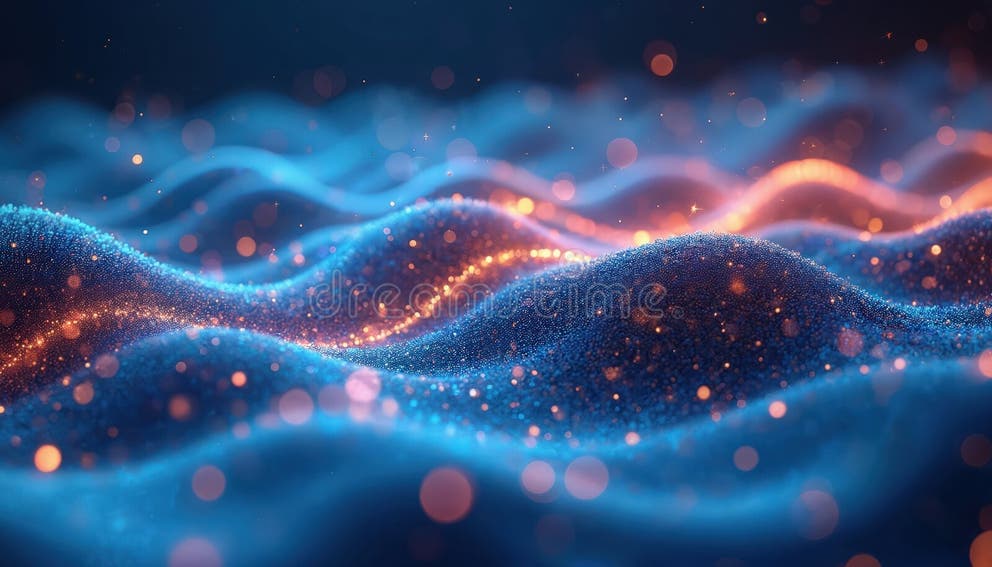 Abstract Data Visualization with Blue Sparkling Waves. Graphic ...