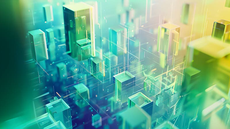 Abstract Data Visualization in Blue and Yellow Hues with Layered Grids ...