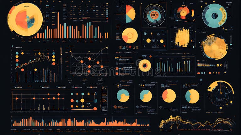 Abstract Data Visualization with Charts and Graphs Displaying Complex ...
