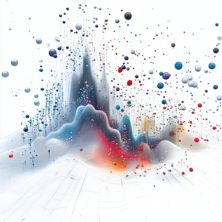 Abstract Data Visualization with Colorful Points and Peaks on White Background Stock Photo ...
