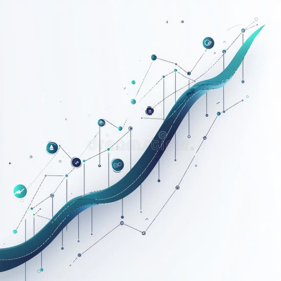 Abstract Data Visualization with Curved Line and Digital Icons Stock ...