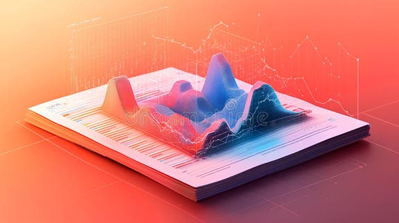 Abstract Data Visualization 3D Low Poly Chart Emerging from Document ...