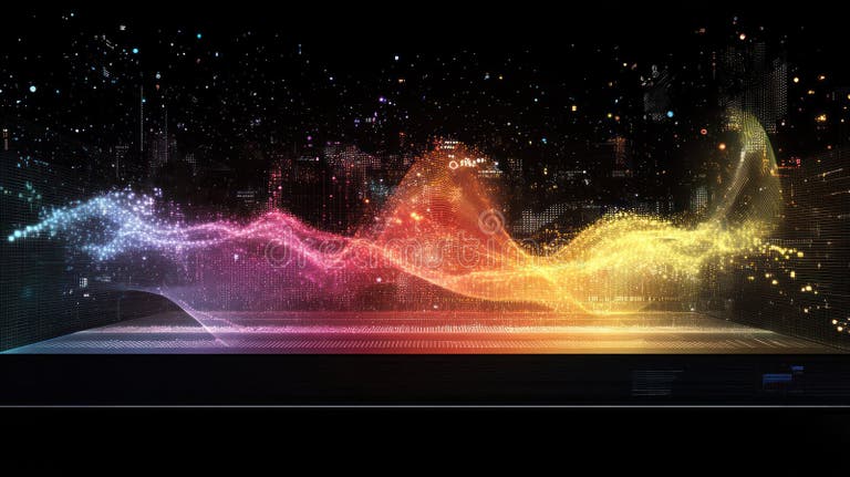 Abstract Data Visualization on a Digital Interface with Colorful Wavy ...