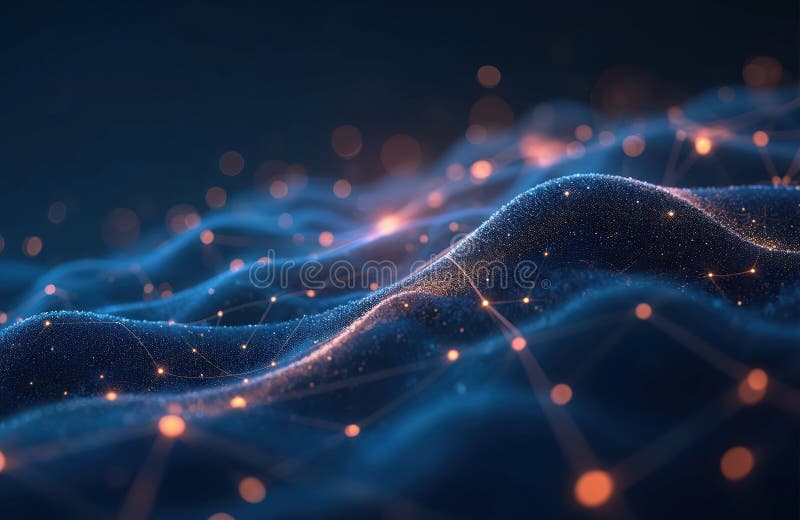 Abstract Data Visualization Of Flowing Digital Information Network Connection Dots Lines Stock