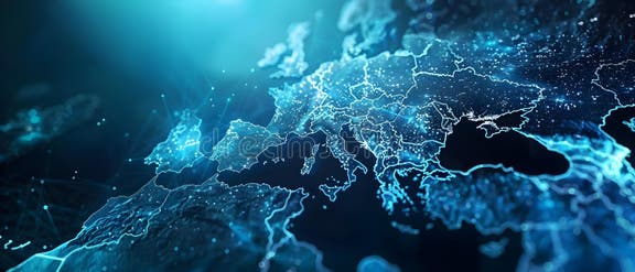 Abstract Data Visualization: Futuristic Blue Map of Europe. Concept ...